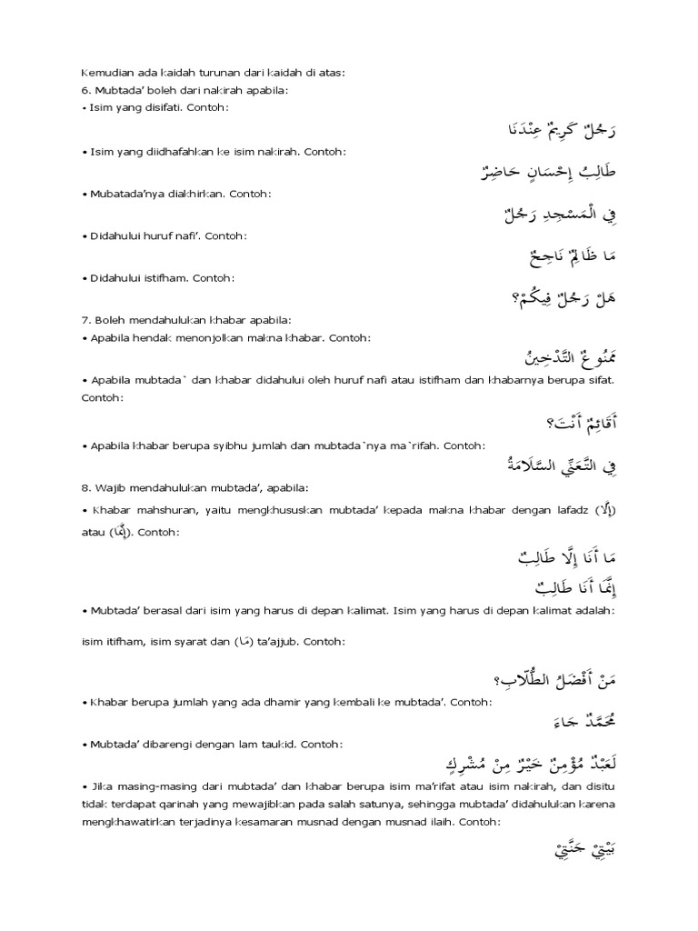 Ketentuan Ketentuan Mubtada Dan Khobar | PDF