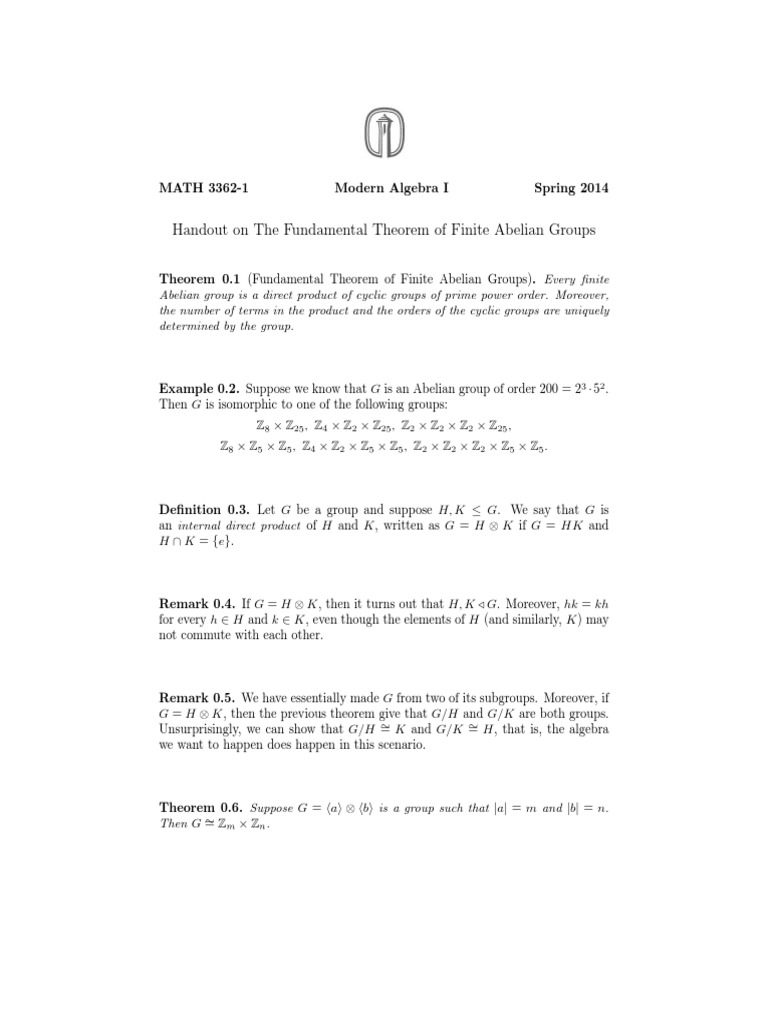 Handout On The Fundamental Theorem of Finite Abelian Groups | PDF ...