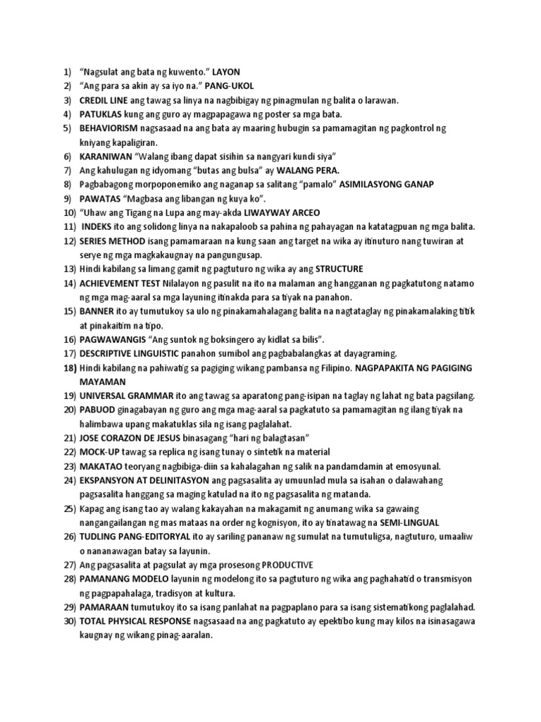 FILIPINO LET REVIEWER (Majorship) | PDF