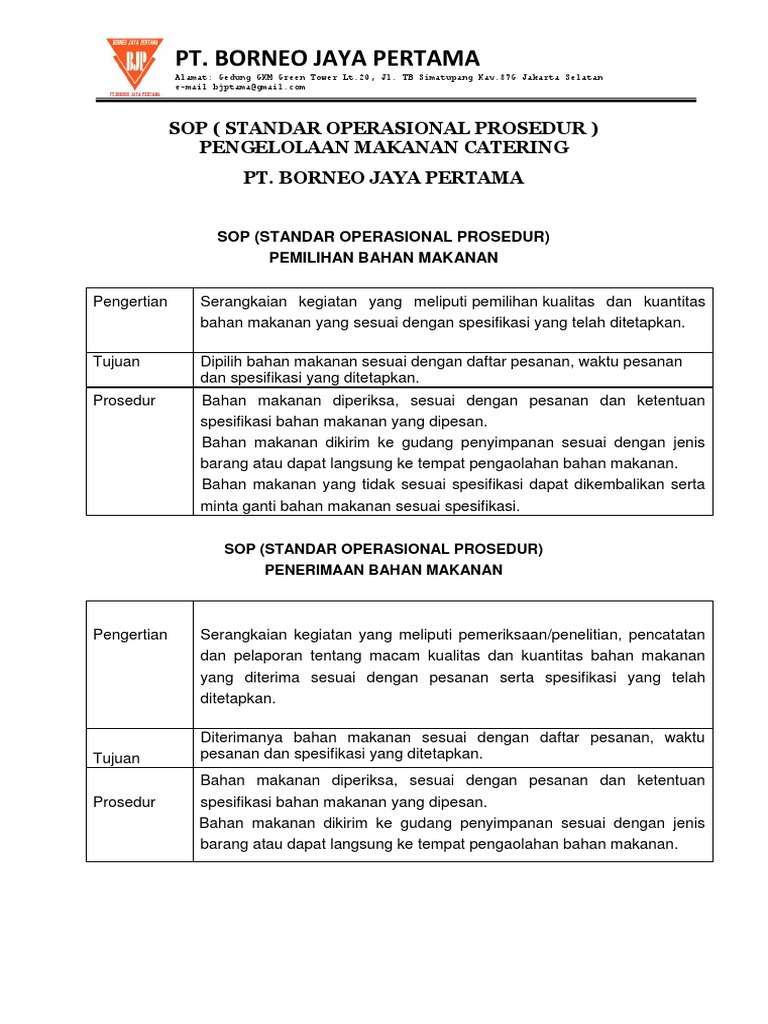 Sop Catering BJP Site RJ | PDF | Kesehatan Holistik