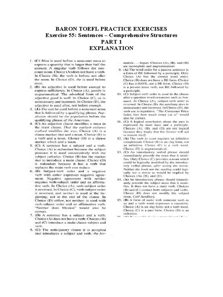 Exercise 55 Sentences - Comprehensive Structures PART 1 EXP | PDF