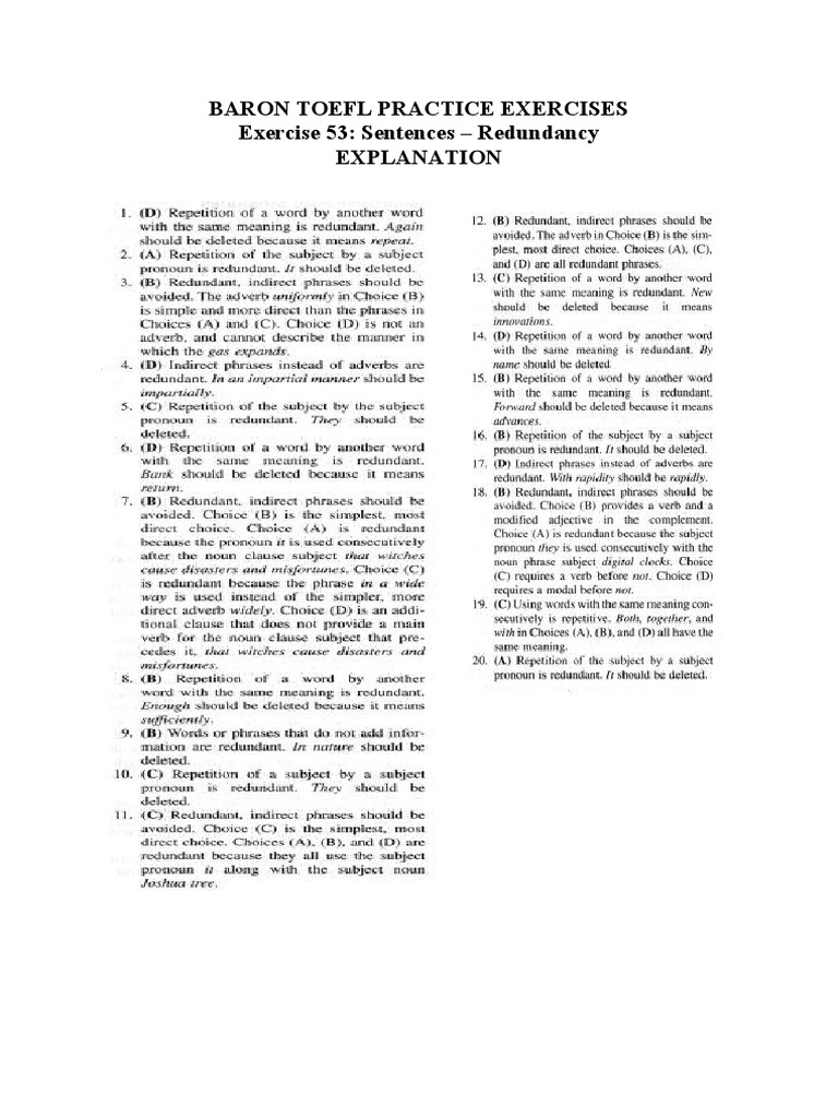 Exercise 53 Sentences - Redundancy EXPLANATION | PDF