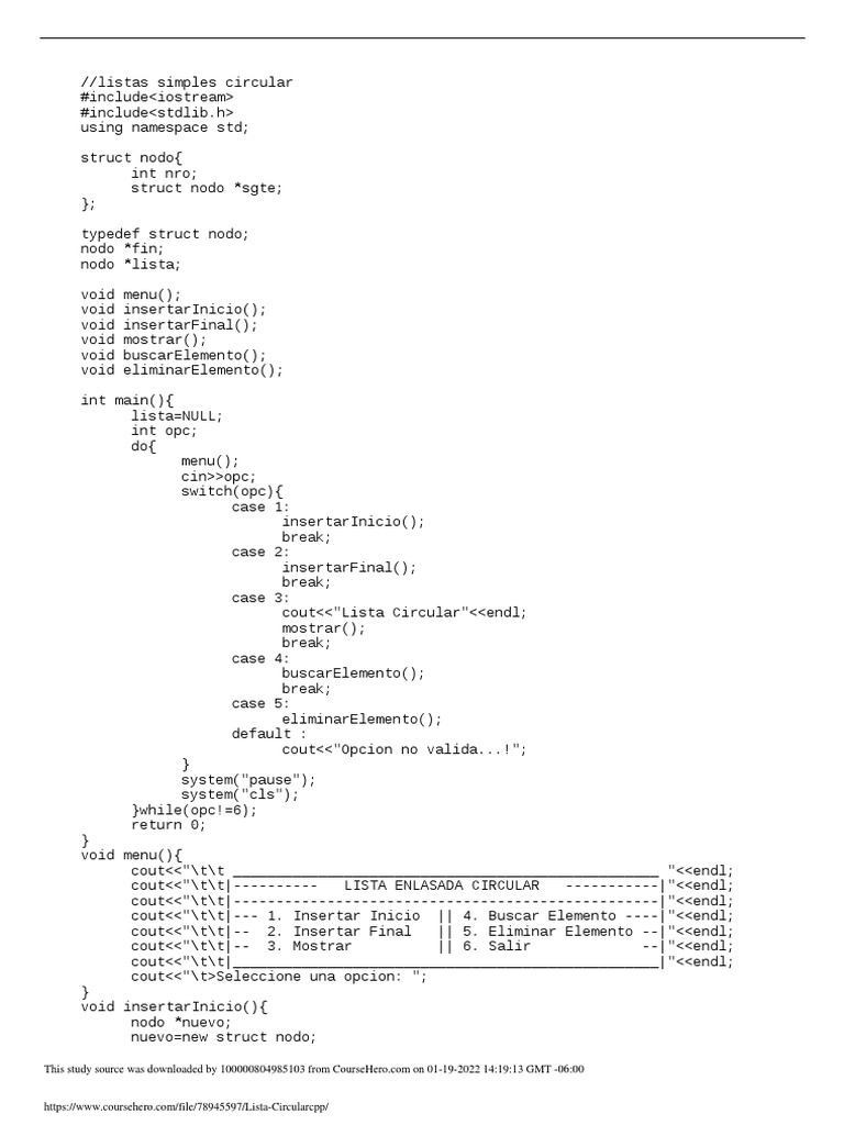 Lista Circular - CPP | PDF | Programación de computadoras | C