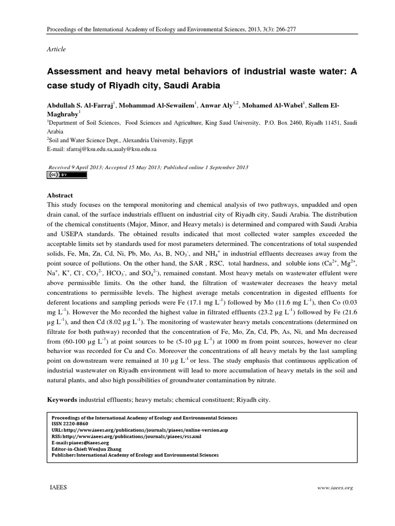 Assessment and Heavy Metal Behaviors of Waste Water | PDF | Sewage ...