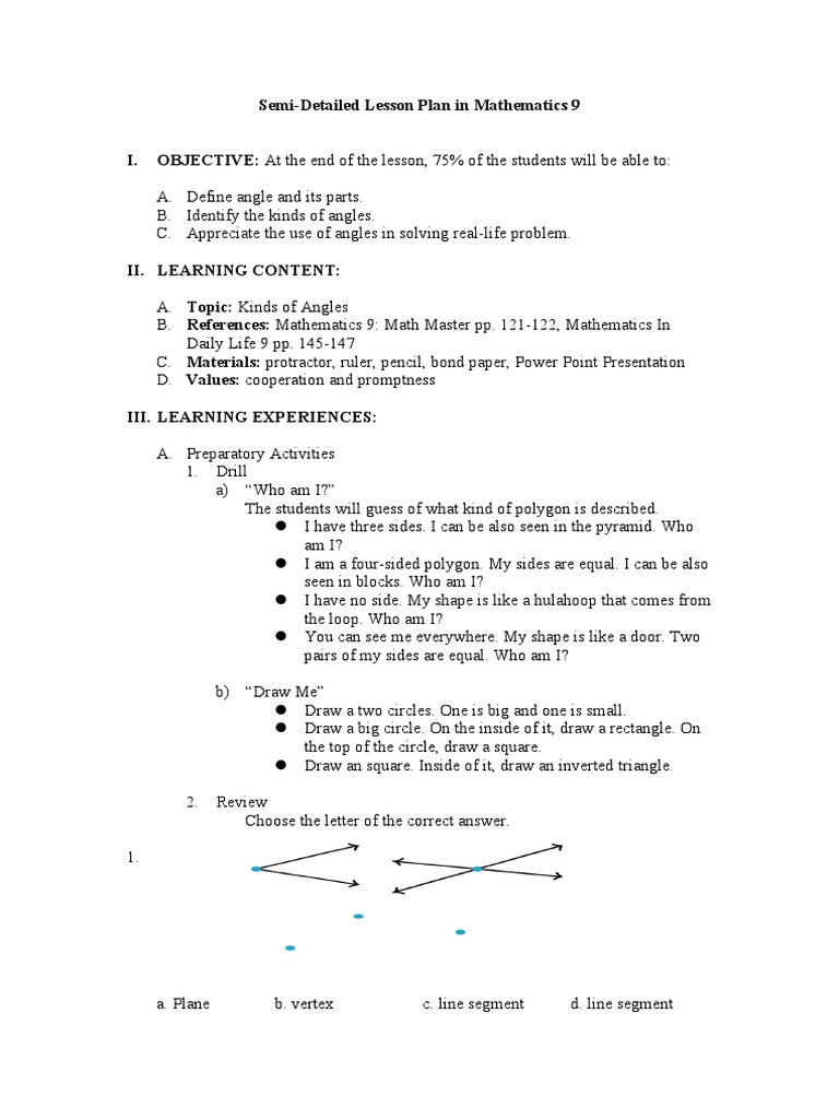 Lesson Plan on Types of Angles | PDF | Angle | Geometric Shapes