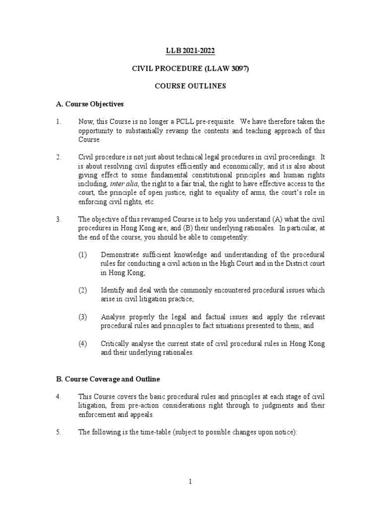 HKU LLAW3097 Couse Outline | Download Free PDF | Lawsuit | Discovery (Law)
