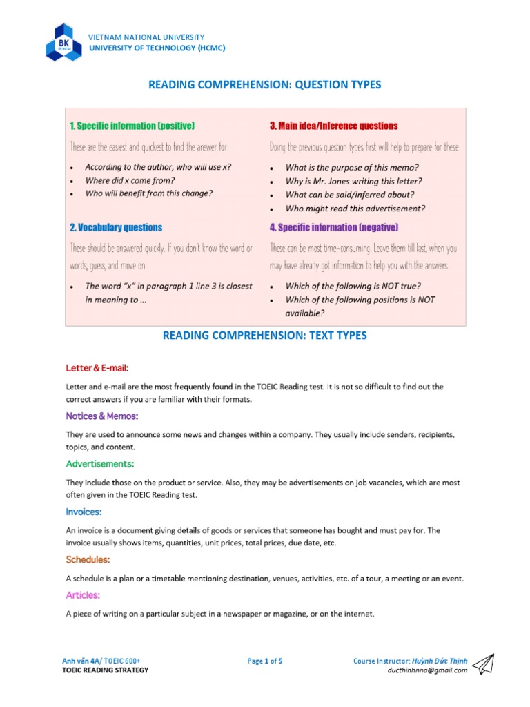 Toeic Reading Comprehension Startegy-Ss | PDF