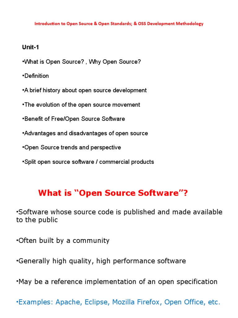Unit-1: Introduction To Open Source & Open Standards & OSS Development Methodology | Download ...