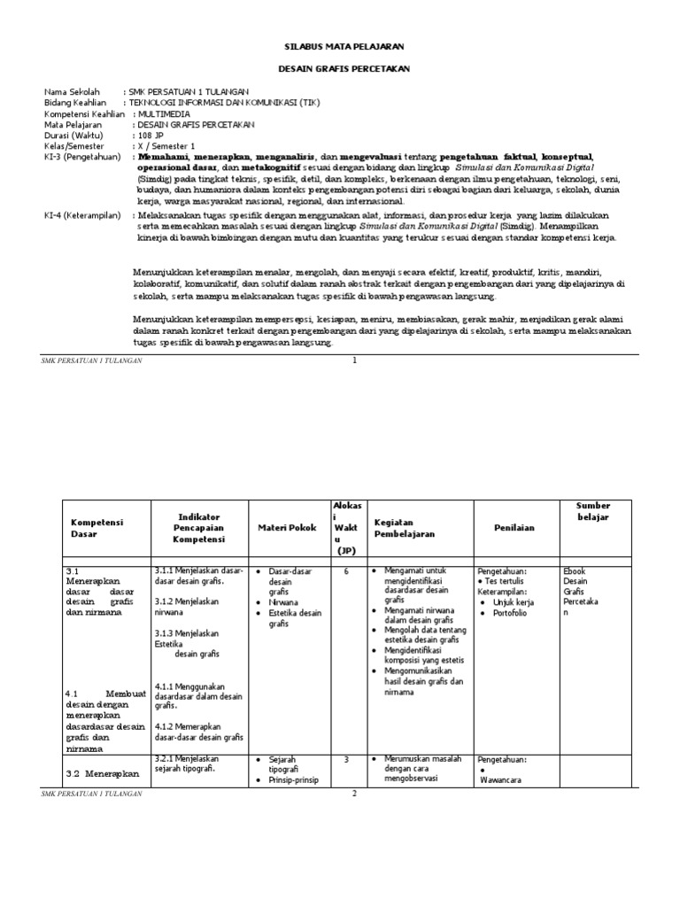 Silabus Desain Grafis Percetakan | PDF