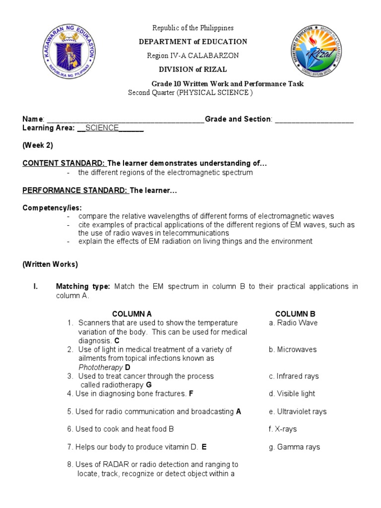 Grade-10 Q2 WW2 Science | PDF | Electromagnetic Spectrum | Radiation