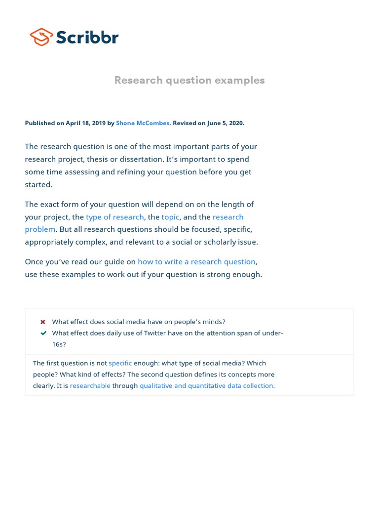 10 Research Question Examples To Guide Your Research Project | PDF ...