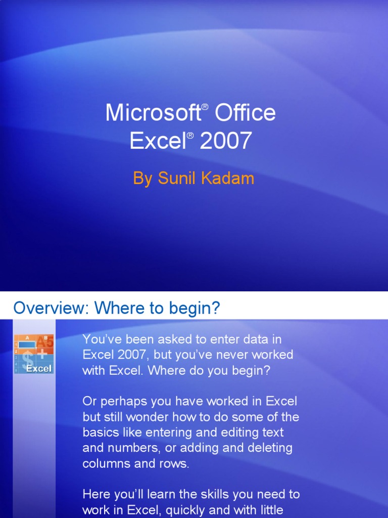 Microsoft Office Excel 2007: by Sunil Kadam | PDF | Microsoft Excel ...