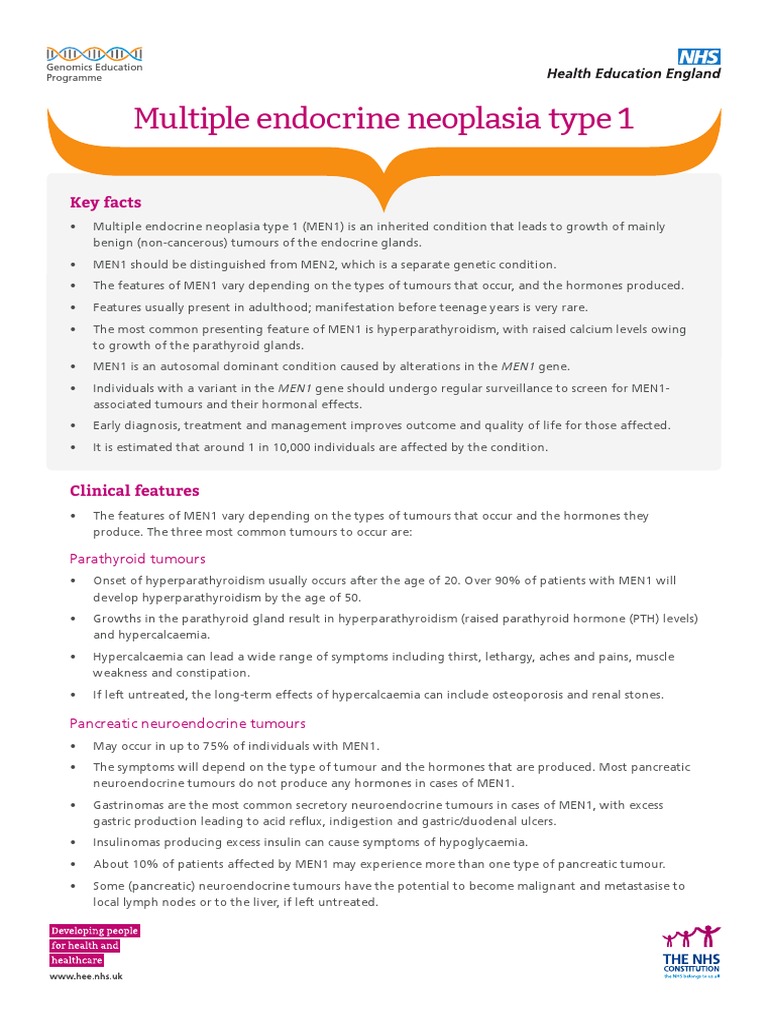 Multiple Endocrine Neoplasia Type 1: Key Facts | PDF | Medicine | Neoplasms
