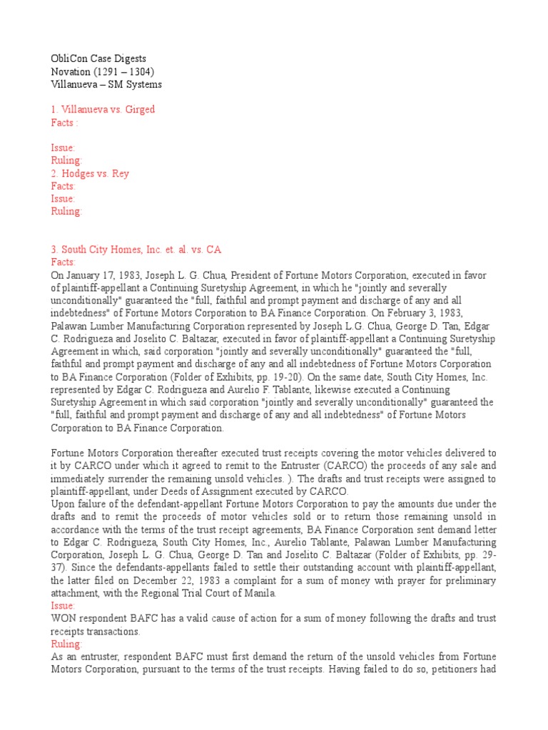 Oblicon Pre Finals Digests | PDF | Assignment (Law) | Common Law