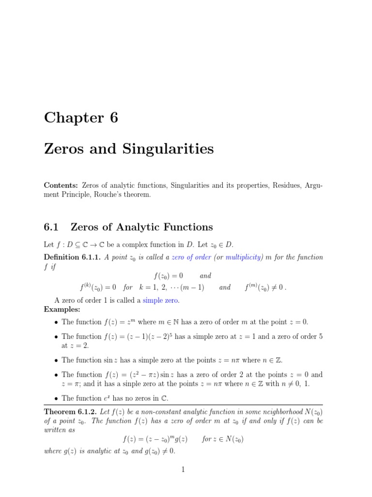 Zeros and Singularities: 6.1 Zeros of Analytic Functions | Download Free PDF | Analytic Function ...