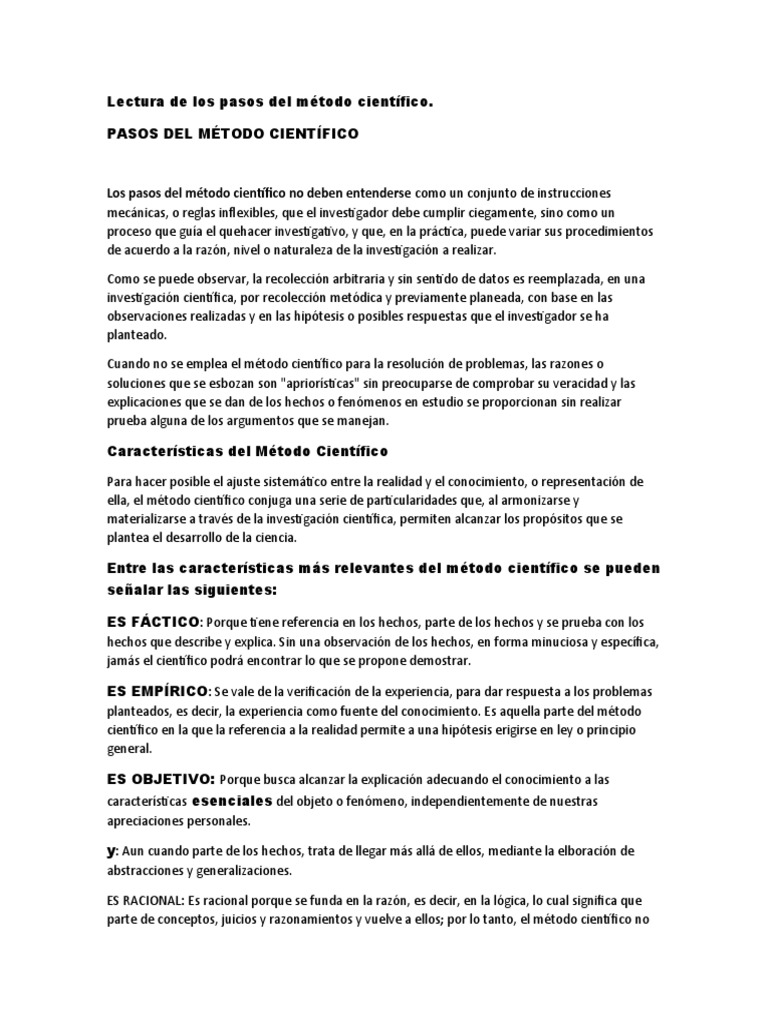 Lectura de Los Pasos Del Método Científico | PDF | Conocimiento ...