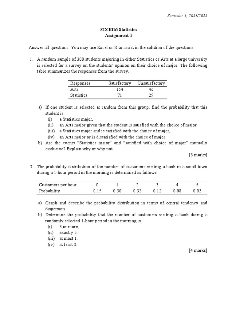 SIX1016 Statistics Assignment 1: Semester 1, 2021/2022 | PDF | Statistics | Mean