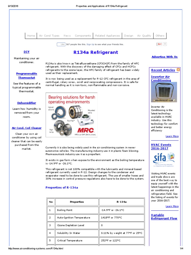 Properties and Applications of R134a Refrigerant | PDF ...