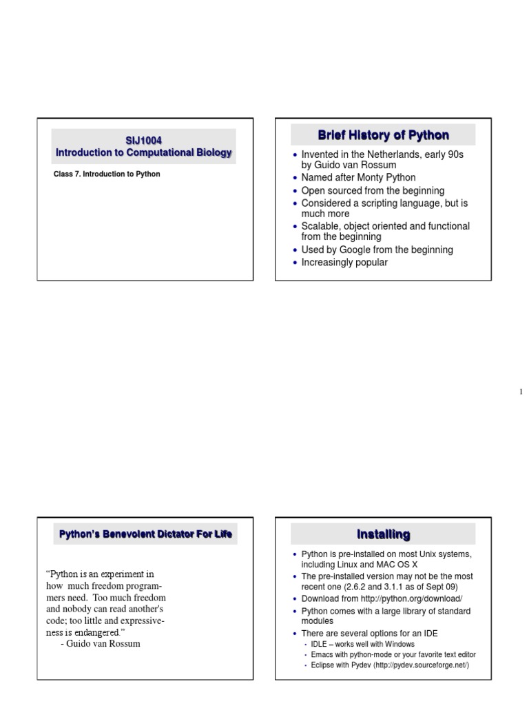 Brief History of Python: SIJ1004 Introduction To Computational Biology ...