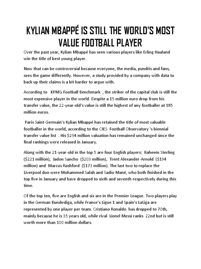 Kylian Mbappé Is Still The World's Most Value Football Player | PDF ...