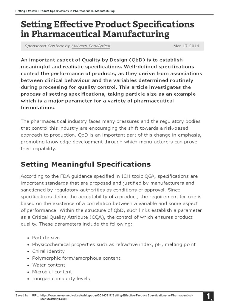 Eing Ective Product Pecification in Pharmaceutical Manufacturing | PDF ...