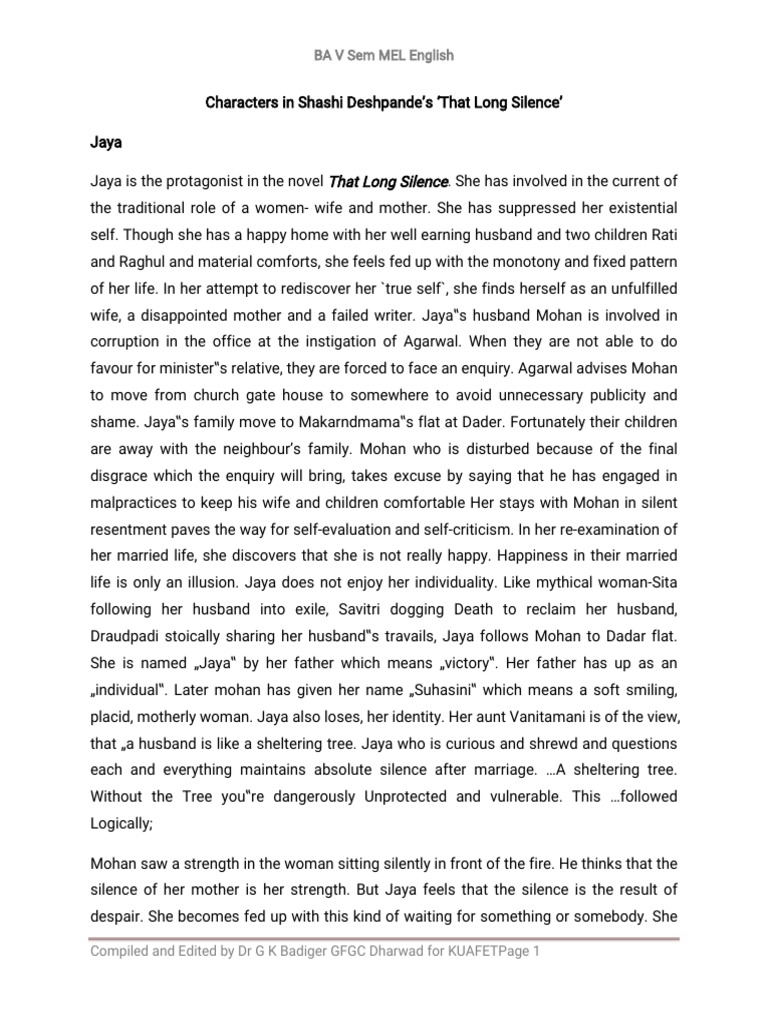 Characters in That Long Silence | PDF