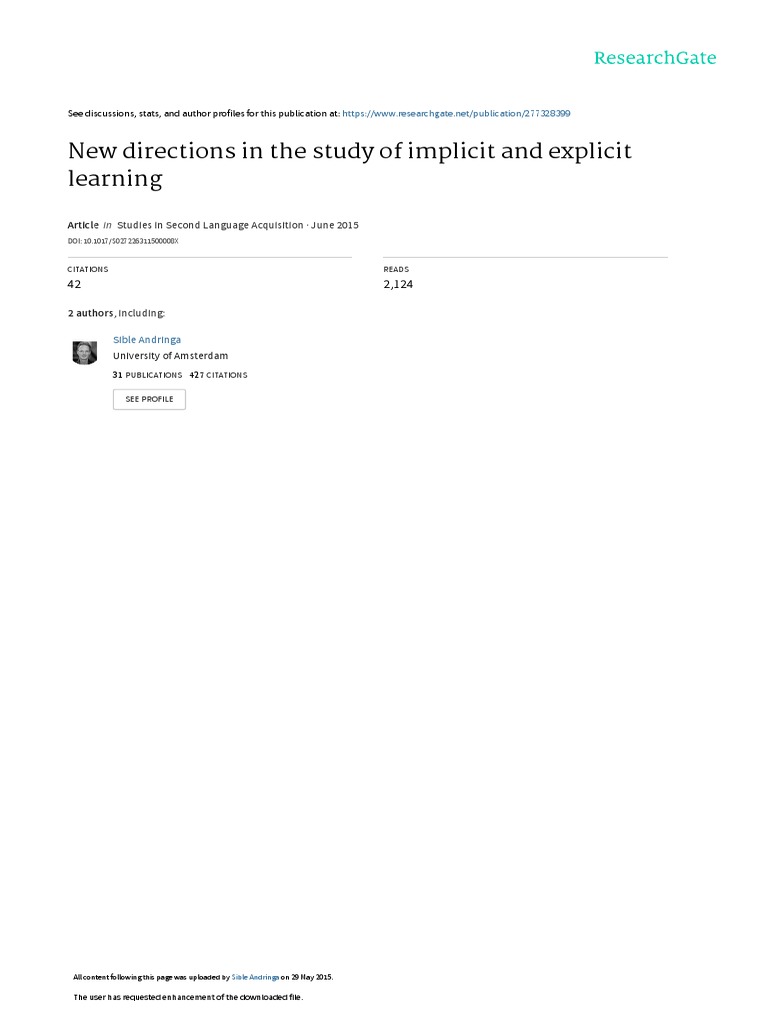 New Directions in The Study of Implicit and Explicit Learning | PDF ...