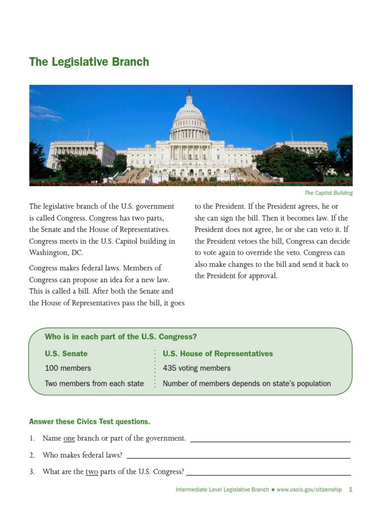 Overview of the U.S. Legislative Branch | PDF | United States House Of ...