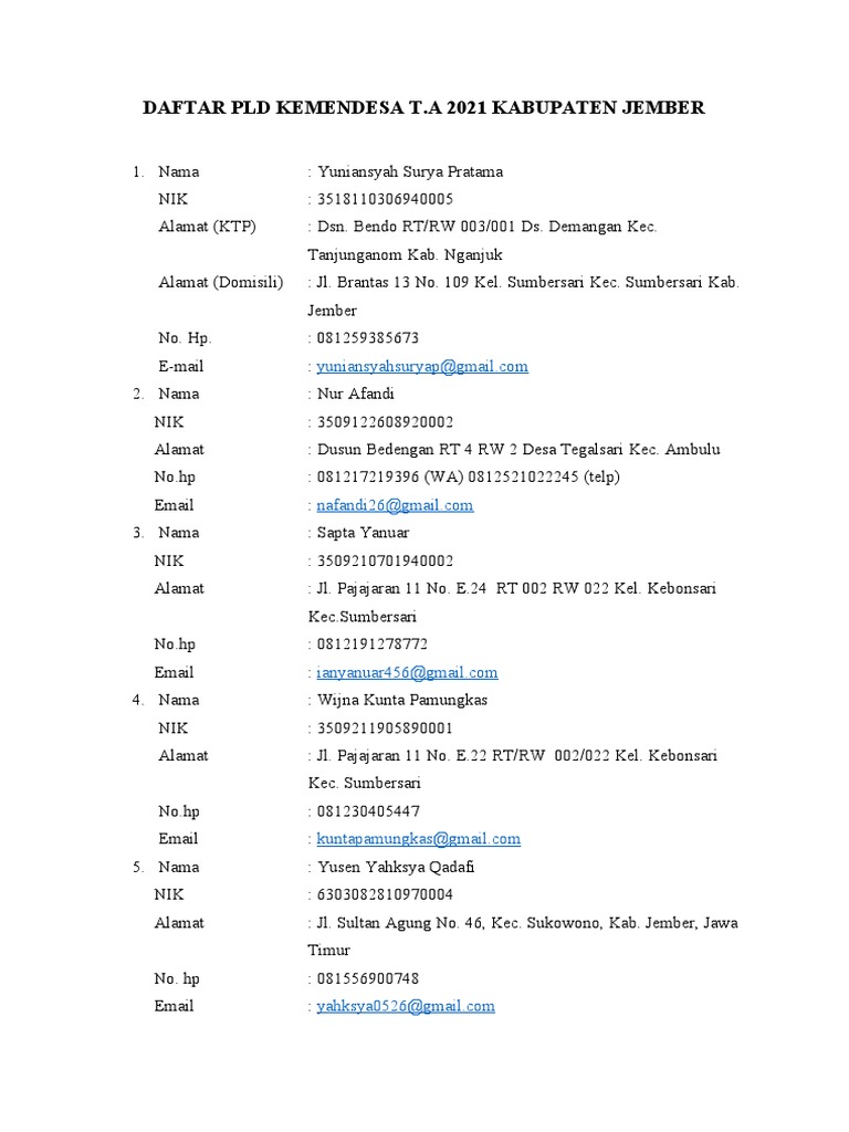 Daftar PLD Kemendesa T | PDF