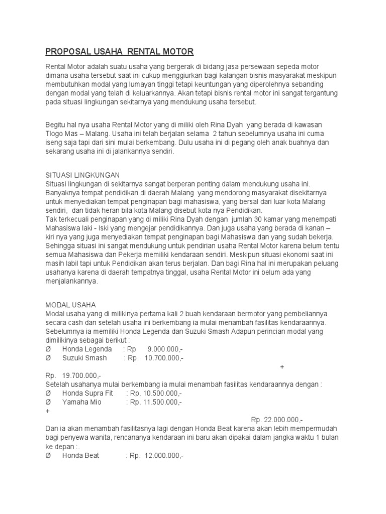 Proposal Usaha Rental-Motor | PDF