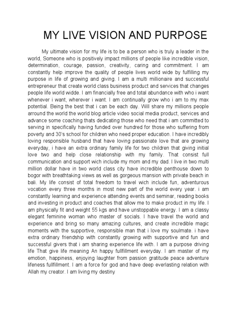 My Life Vision and Purpose | PDF