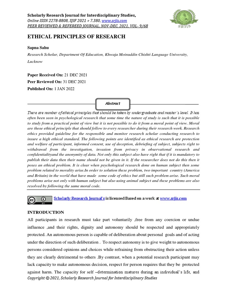 Ethical Principles of Research | PDF | Informed Consent | Autonomy