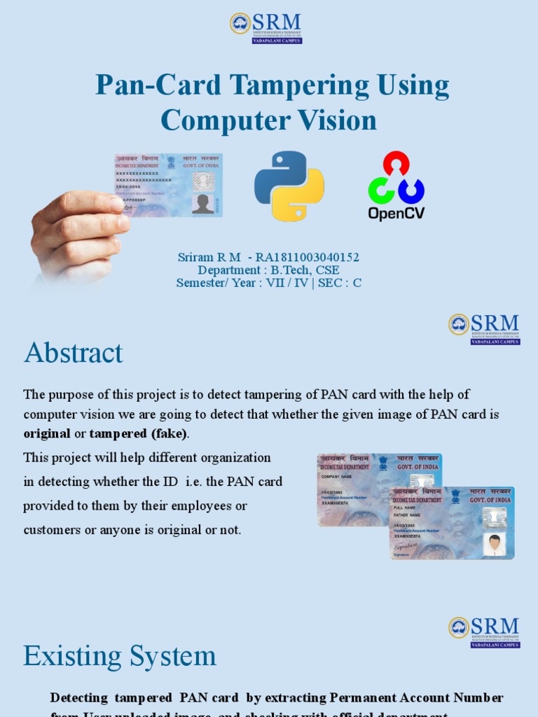 Pan Card Tampering Using Computer Vision Pdf Computer Vision Information Age