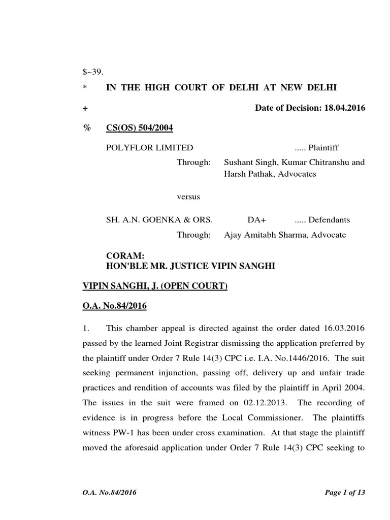 JUDGEMENT-Polyflor Limited vs. A.N. Goenka and Ors | PDF | Lawsuit ...