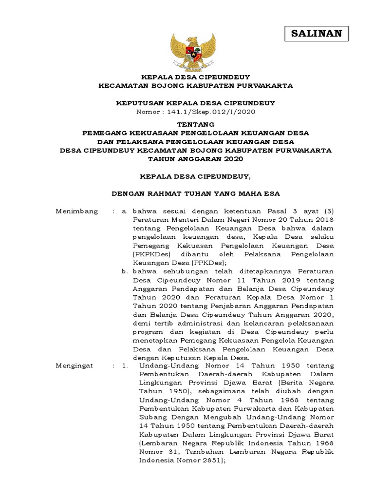 Sekdes 1 SK PKPKD Dan PPKD 2020 | PDF