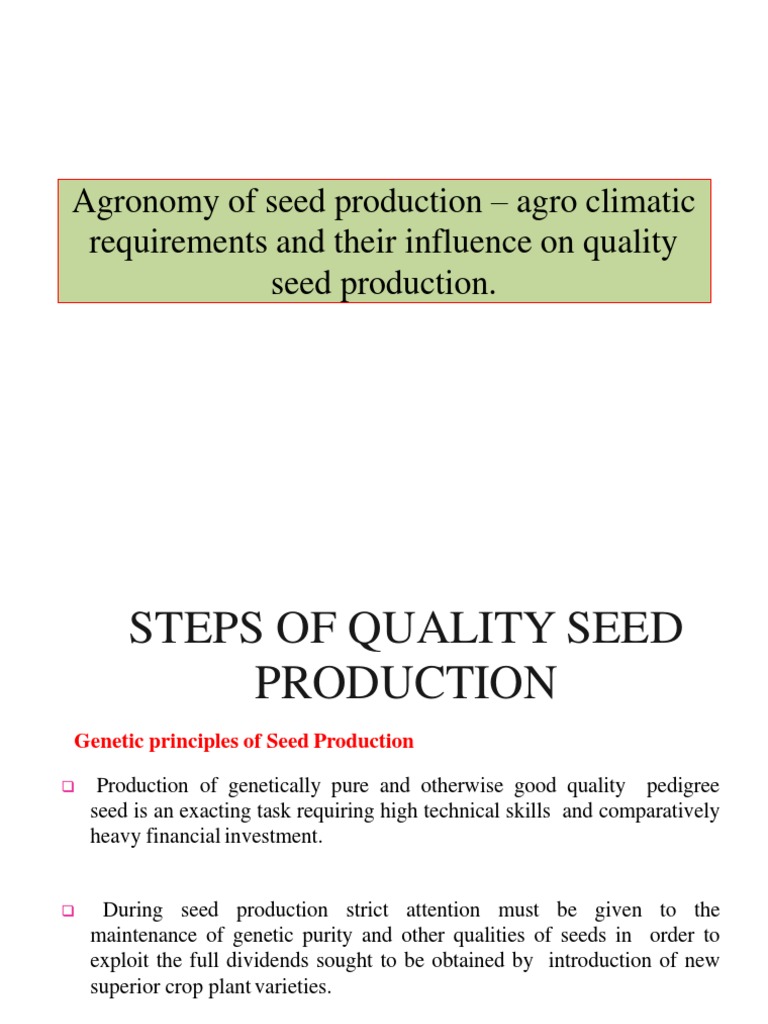 Agronomy of Seed Production and Agroclimatic Zones | PDF | Sowing ...