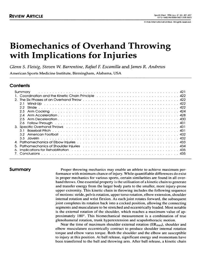 Biomechanics of Overhand Throwing | PDF | Anatomical Terms Of Motion ...