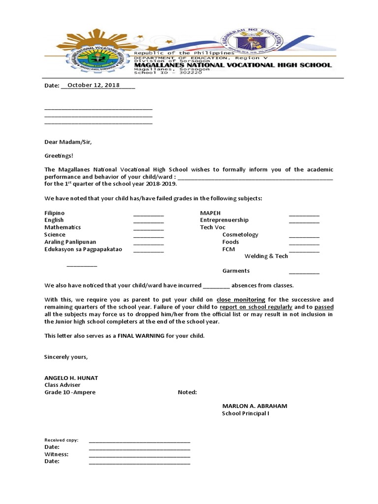 Final Warning: Academic Performance Notice | PDF