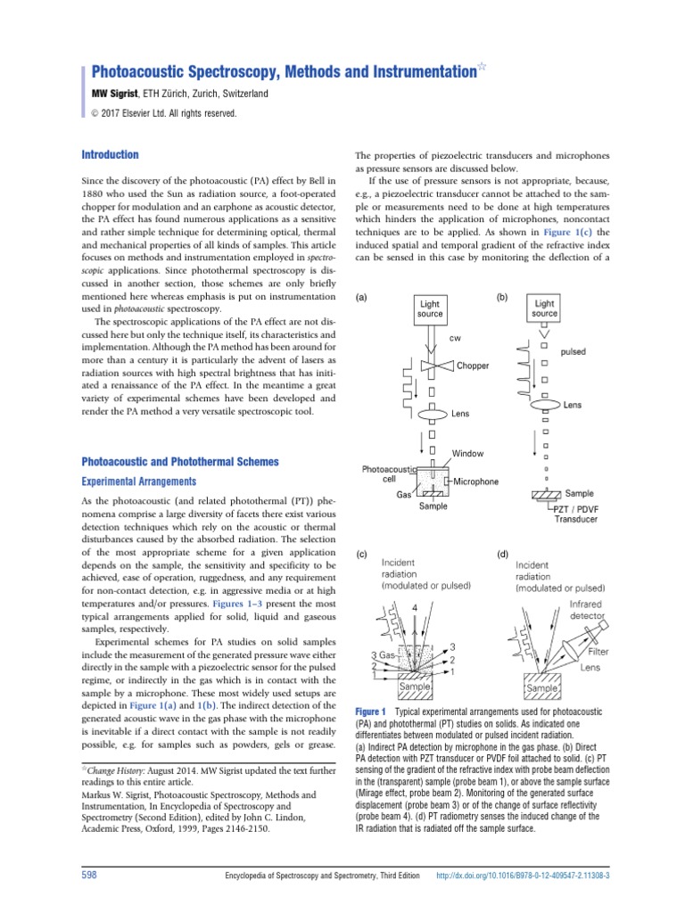 Photoacoustic Spectroscopy, Methods and Instrumentation | PDF | Laser ...