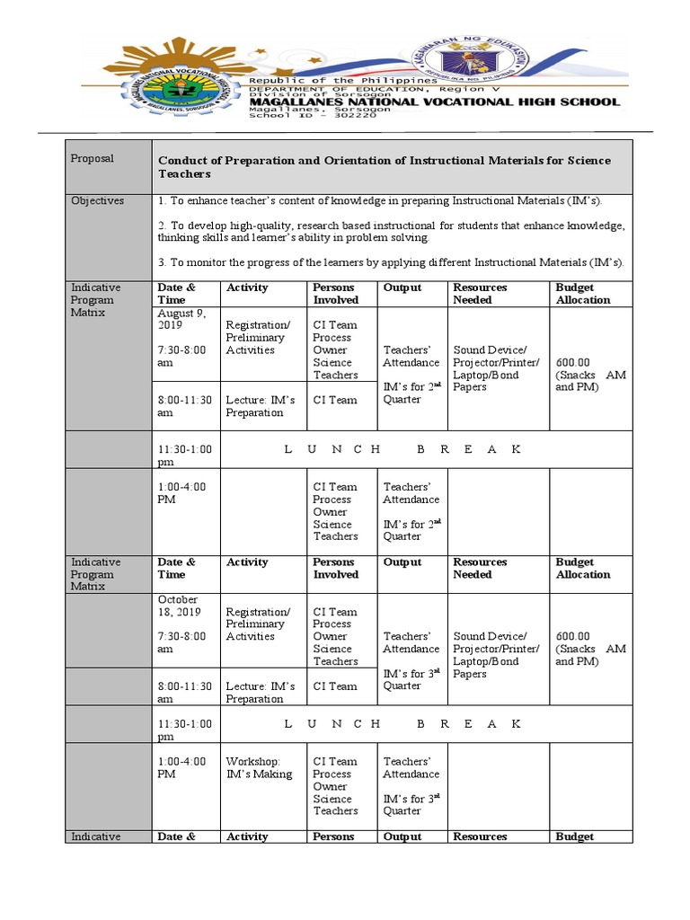 Proposal For IM's Preparation Program Matrix | PDF | Applied Psychology ...