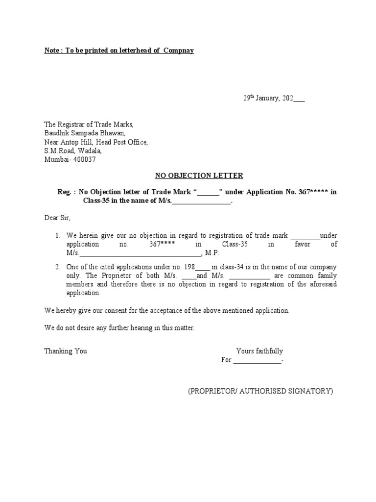 Trademark NOC Format | PDF