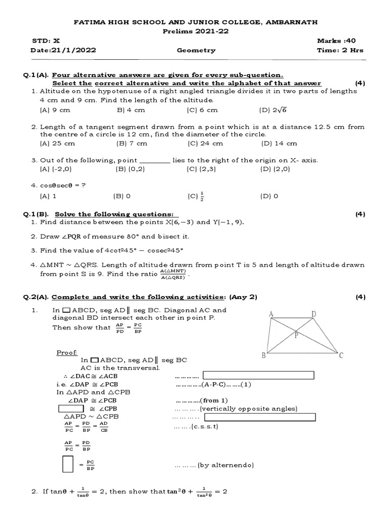 STD 10 Geometry Prelims | Download Free PDF | Circle | Triangle Geometry