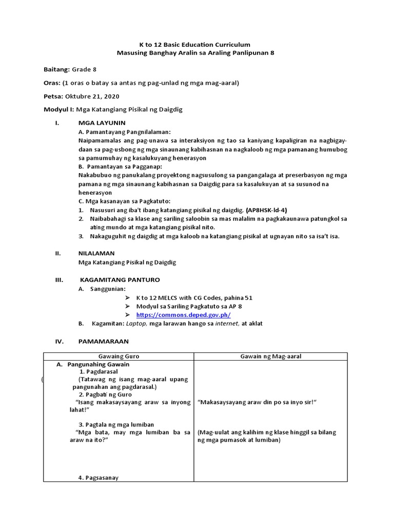 Masusing Banghay Aralin AP G8 Final DO No 42 S 2016 | PDF