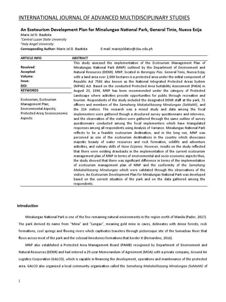 Ijam-Journal - Bautista Marie Jel - Ecotourism Development Plan | PDF ...