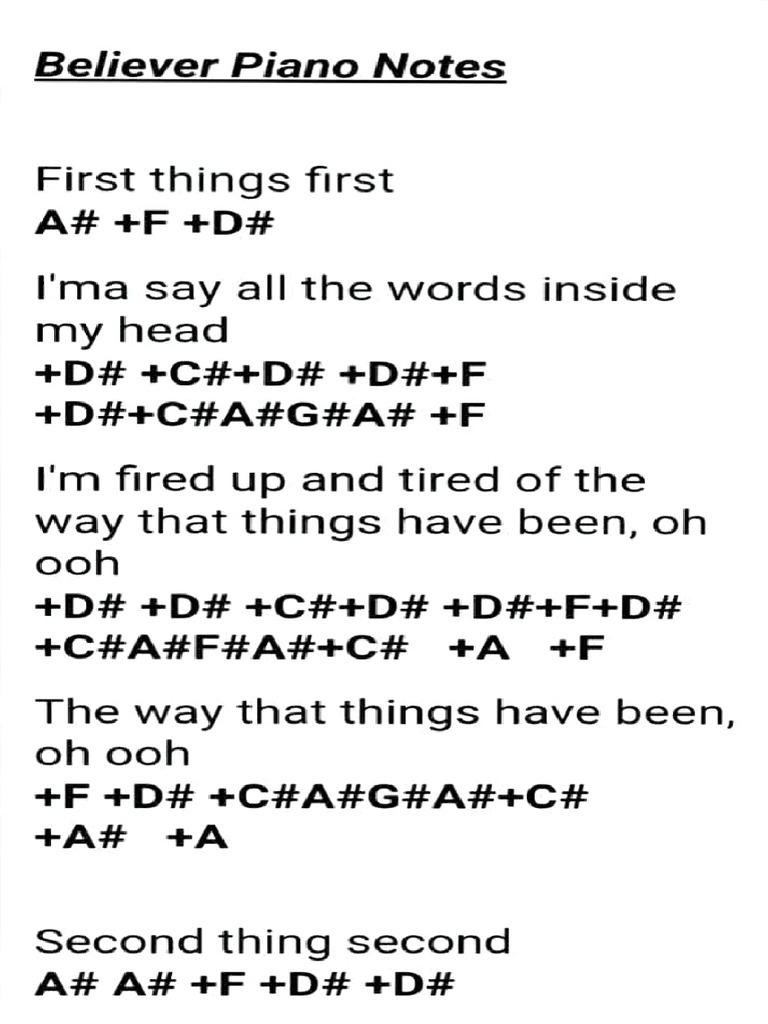 Believer Piano Notes | PDF