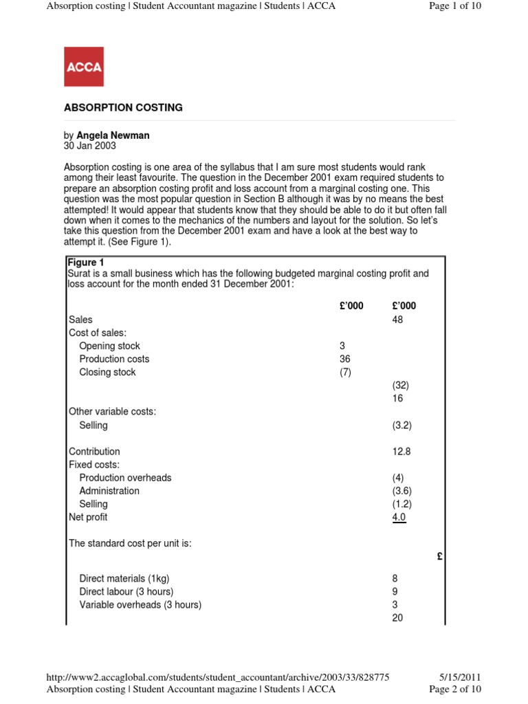 Absorption Costing | Cost Of Goods Sold | Income Statement