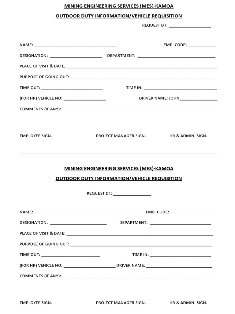 Outdoor Duty Form | PDF