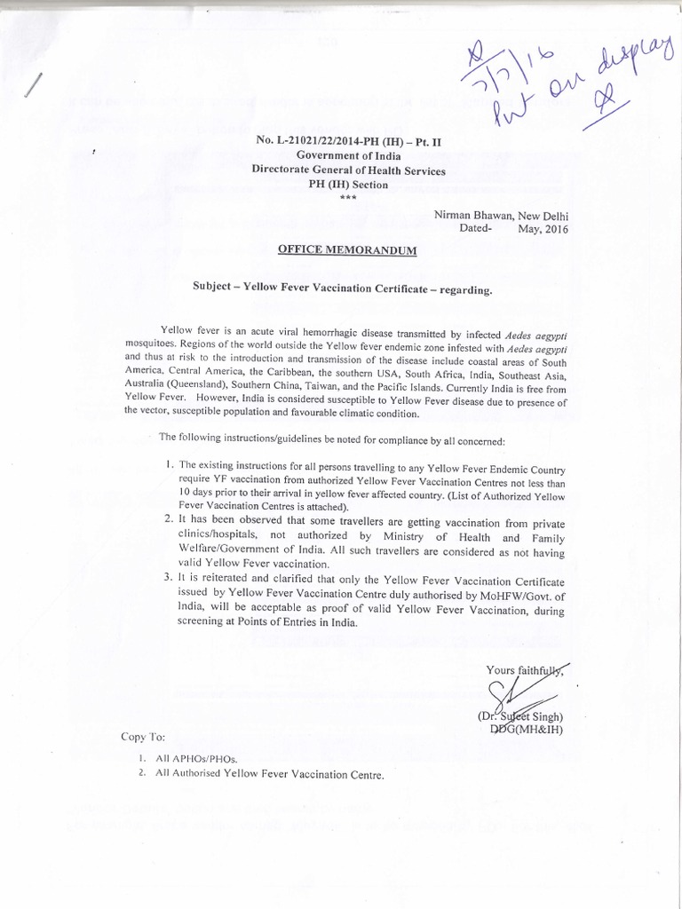 Yellow Fever Vaccination Certificate | PDF | Yellow Fever | Immunology