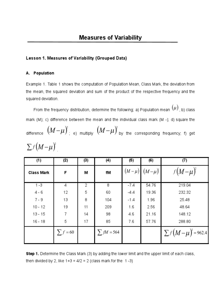 Measures of Variability (Grouped Data) | PDF | Variance | Standard ...