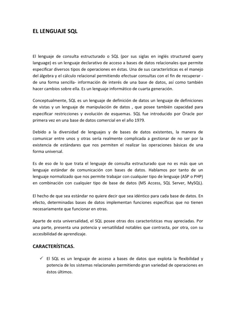 El Lenguaje SQL. | PDF | SQL | Tabla (base de datos)